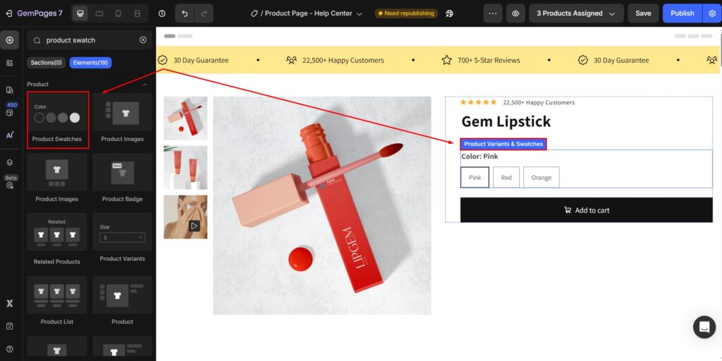 Design Product Color Swatches with the Variants & Swatches Element ...
