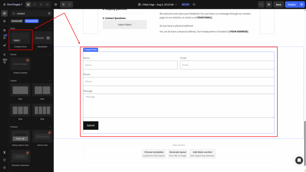 Contact Form Element - Help Center