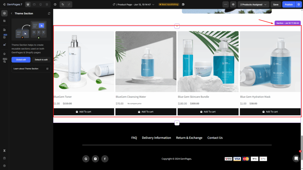 GemPages Theme Section & FAQs - Help Center