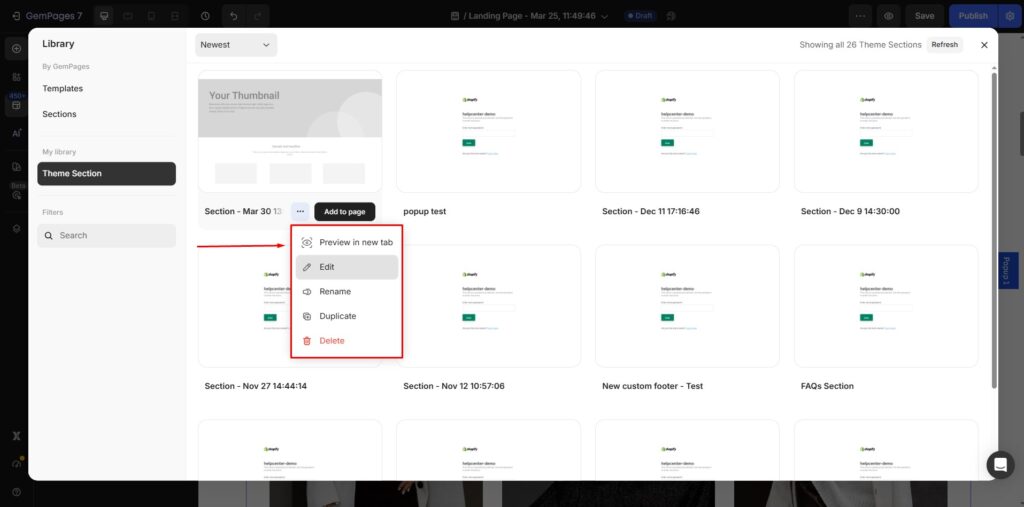 GemPages Theme Section & FAQs - Help Center