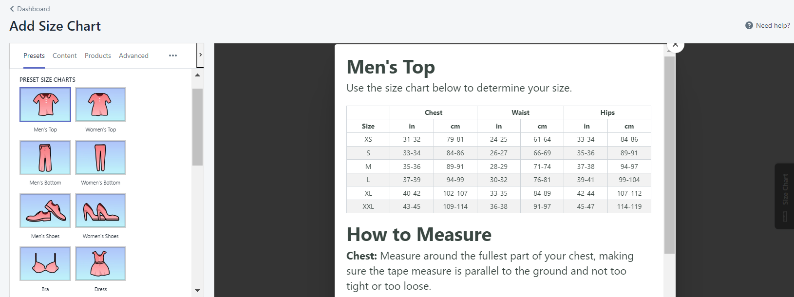 [V7] Clean Size Chart: Size Guide
