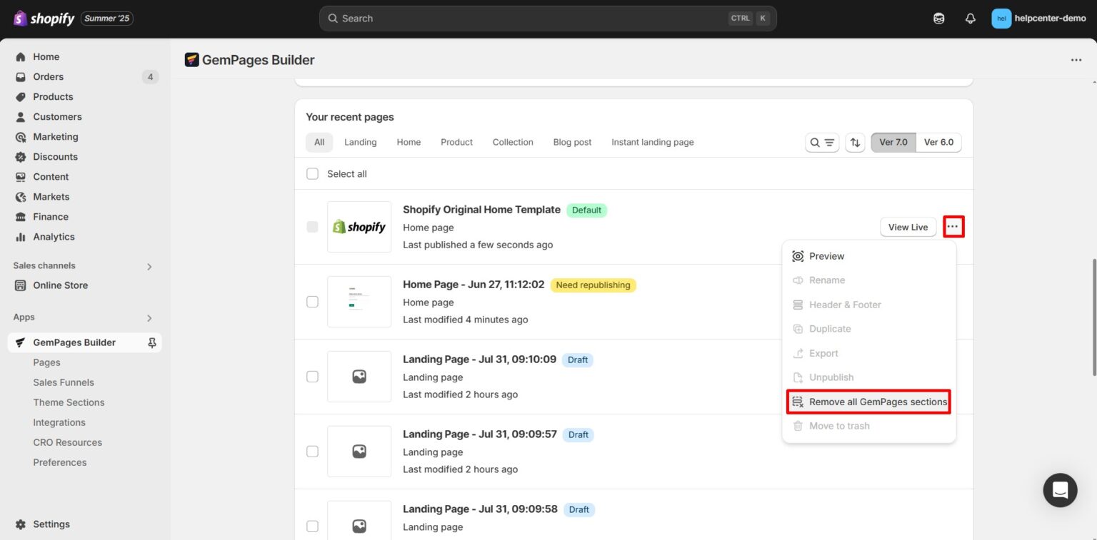 Edit Shopify Original Templates with GemPages - Help Center