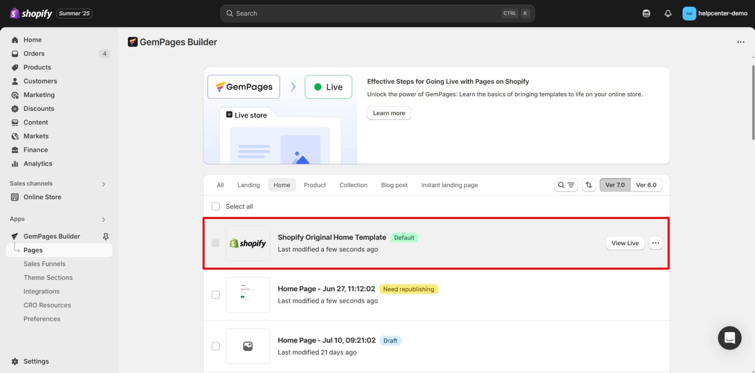 Edit Shopify Original Templates with GemPages - Help Center