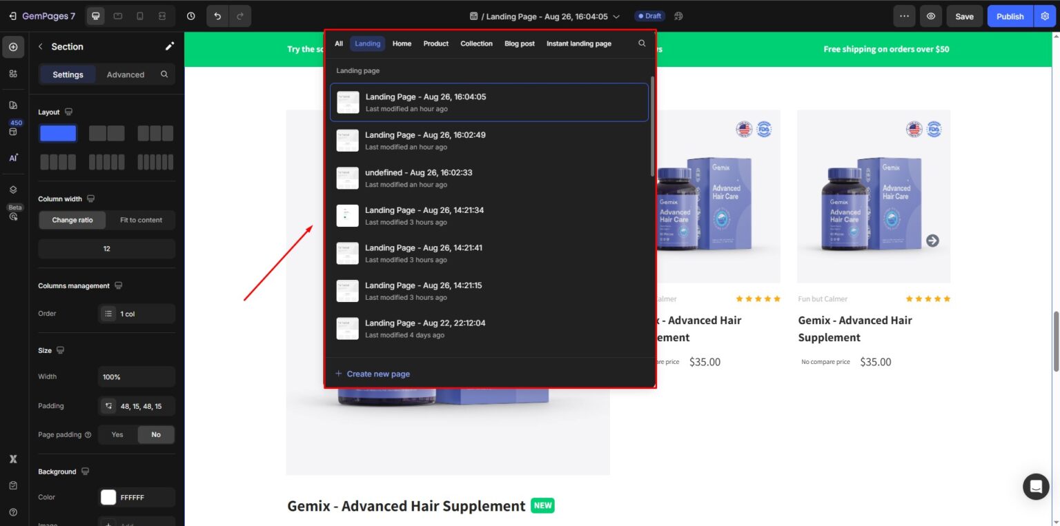 Switch Pages in GemPages Editor - Help Center