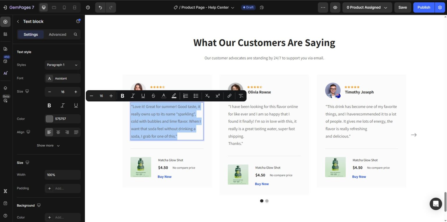 Design Testimonial Section with Carousel Element - Help Center