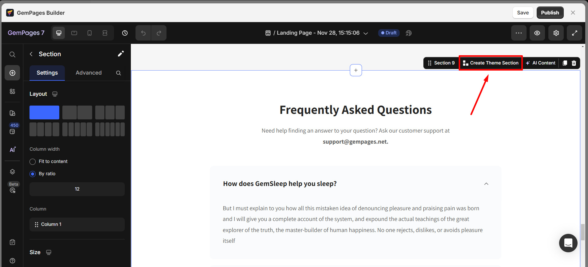 Create Global Section with Theme Section - Help Center