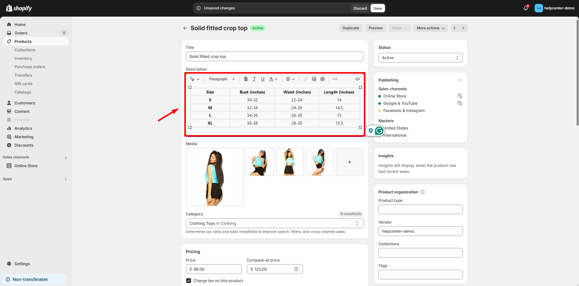 Add Size Chart to your Product Page - Help Center