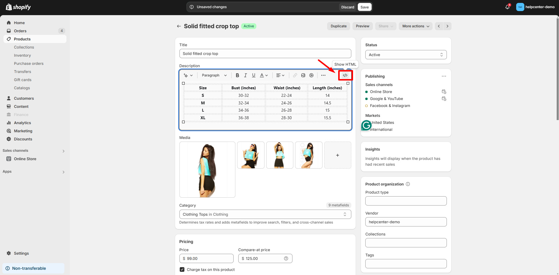 Add Size Chart to your Product Page - Help Center